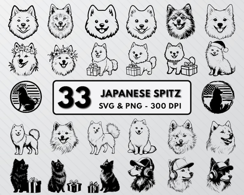 Japanese Spitz SVG Bundle: Dog Silhouette Clipart (PNG, Vector) - Etsy