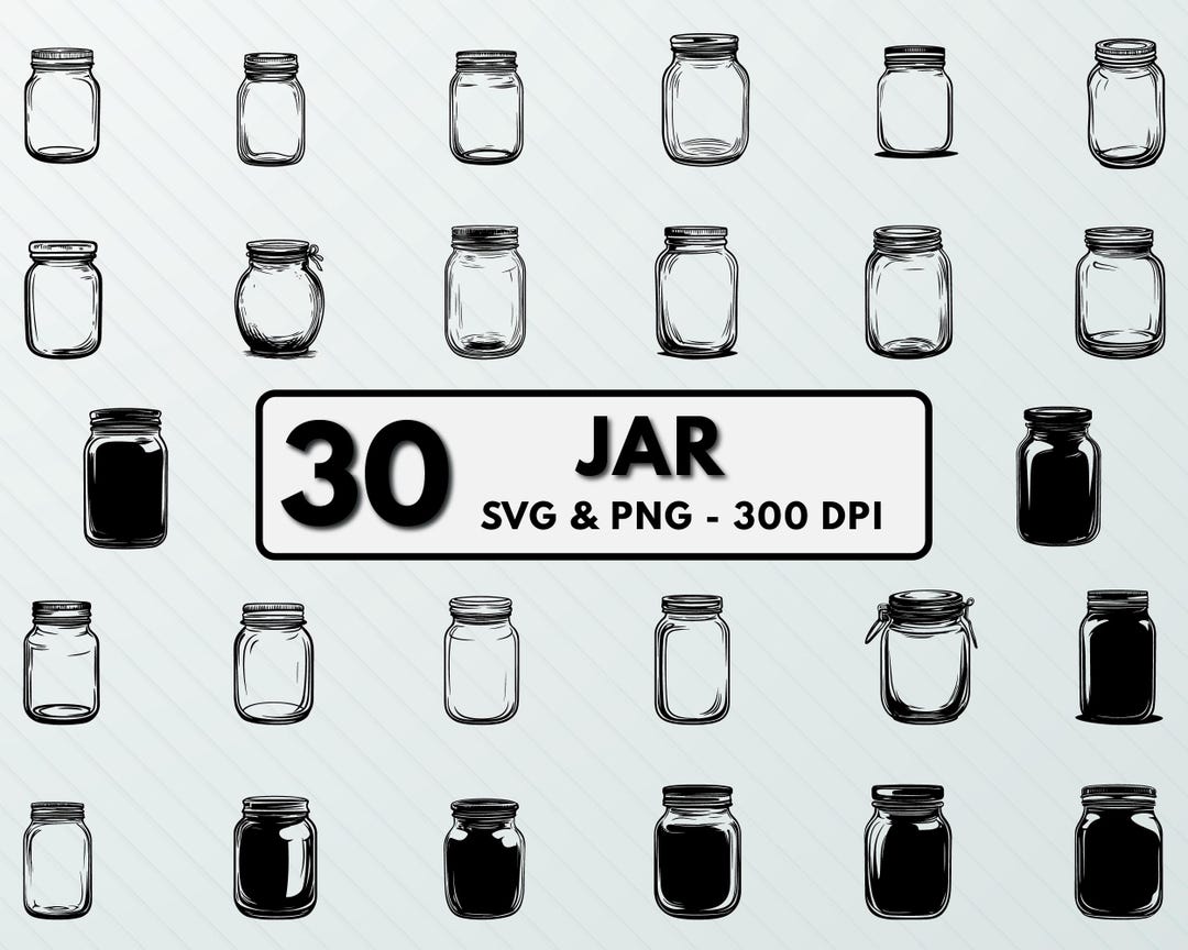 Mason Jar SVG Bundle: Glass Jar Clipart, Silhouette, Vector (digital ...