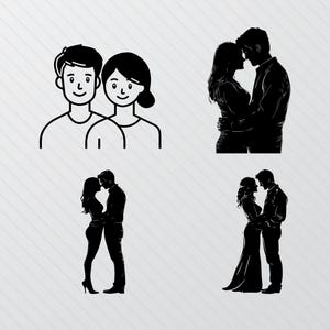 Couple Silhouette SVG Bundle: Husband and Wife Outlines (PNG, Vector ...