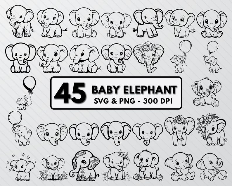 Baby Elephant Silhouette Svg, Cute Elephant Svg Bundle, Elephant ...
