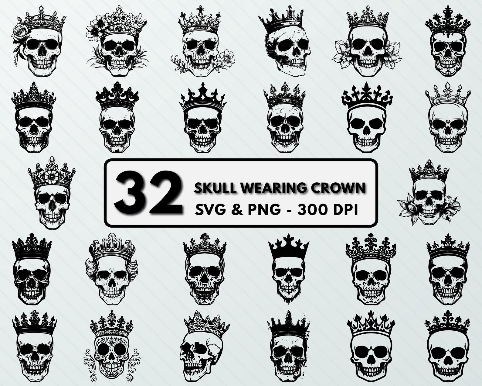 Crowned Skull Vector Art: Floral Skull Design (SVG, PNG) - Etsy