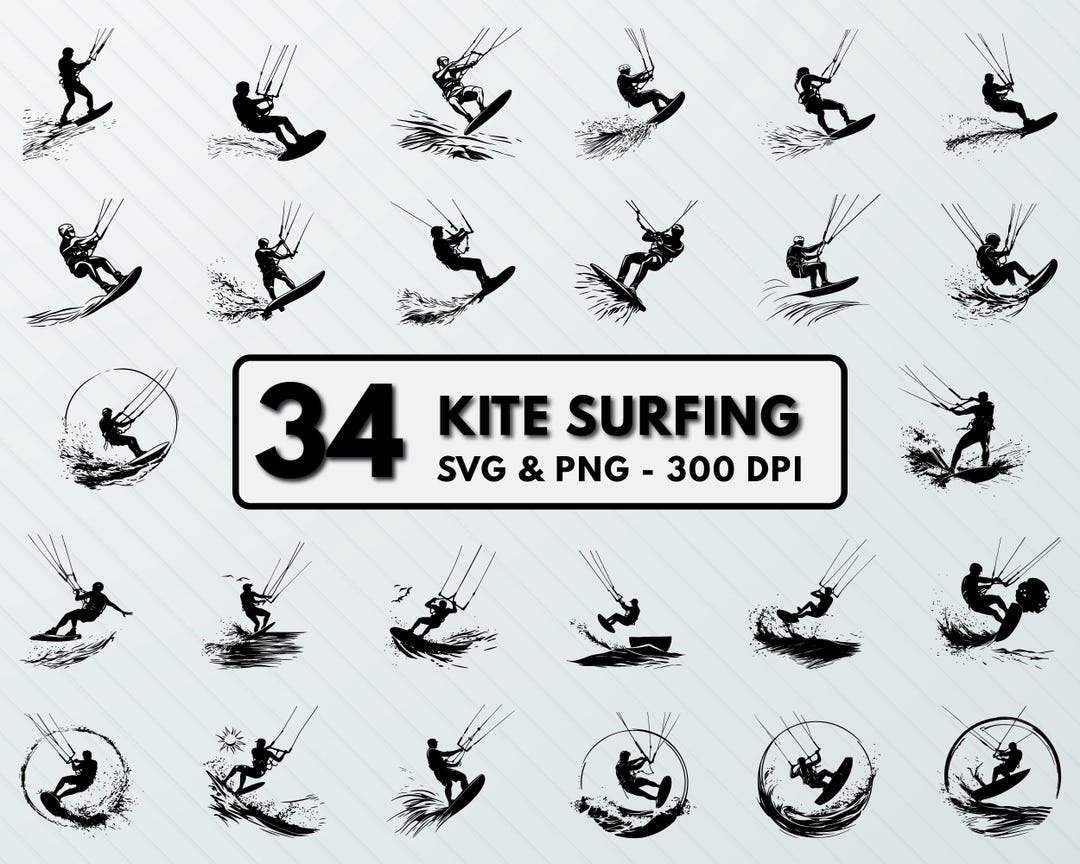 Kitesurfing SVG & PNG Clipart: Vector Silhouette Designs - Etsy