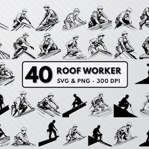 Roof Worker Silhouette SVG Bundle: Roofer Clipart, Constructor Outlines ...