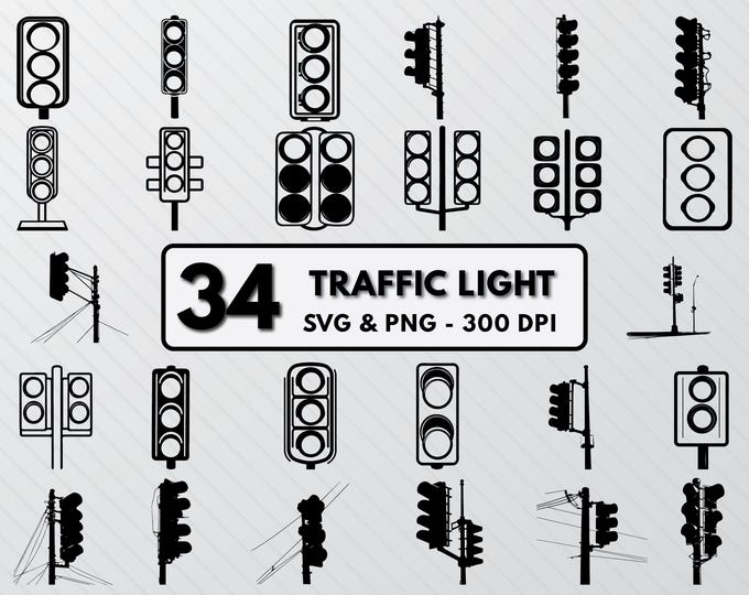 Traffic Lights Vector Clipart Graphic Set / Outline & Stamp Drawing ...