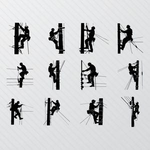 Lineman Silhouette SVG: Electrician Outlines, Decals (PNG, Vector) - Etsy