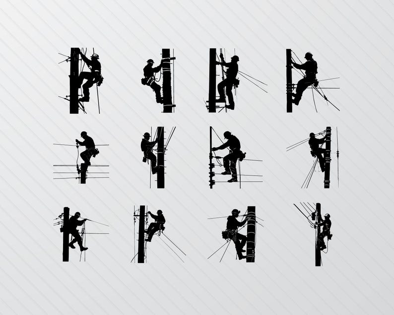 Lineman Silhouette SVG: Electrician Outlines, Decals (PNG, Vector) - Etsy