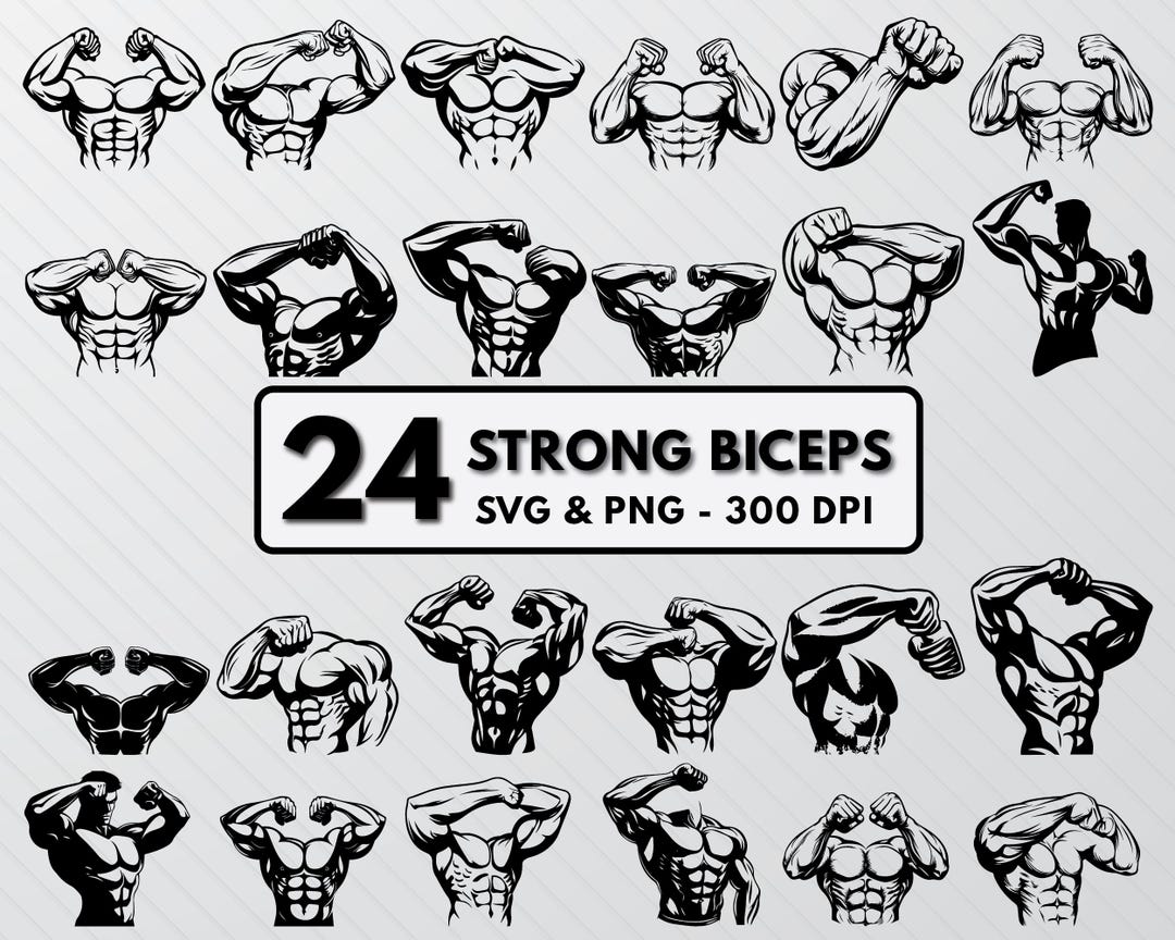 Strong Biceps Silhouette, Biceps Svg Bundle, Biceps Gym Clipart, Biceps ...
