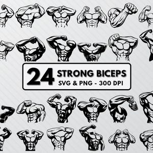 Strong Biceps Silhouette, Biceps Svg Bundle, Biceps Gym Clipart, Biceps Png Outlines, Gym Biceps ...