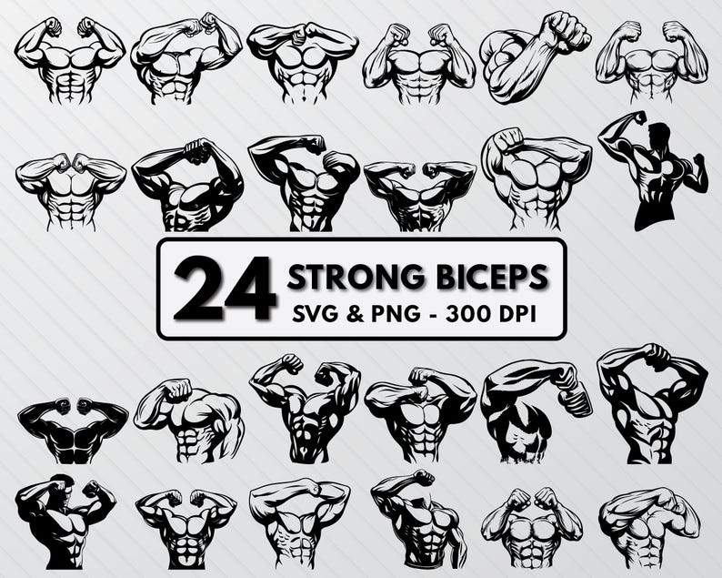 Strong Biceps Silhouette, Biceps Svg Bundle, Biceps Gym Clipart, Biceps ...
