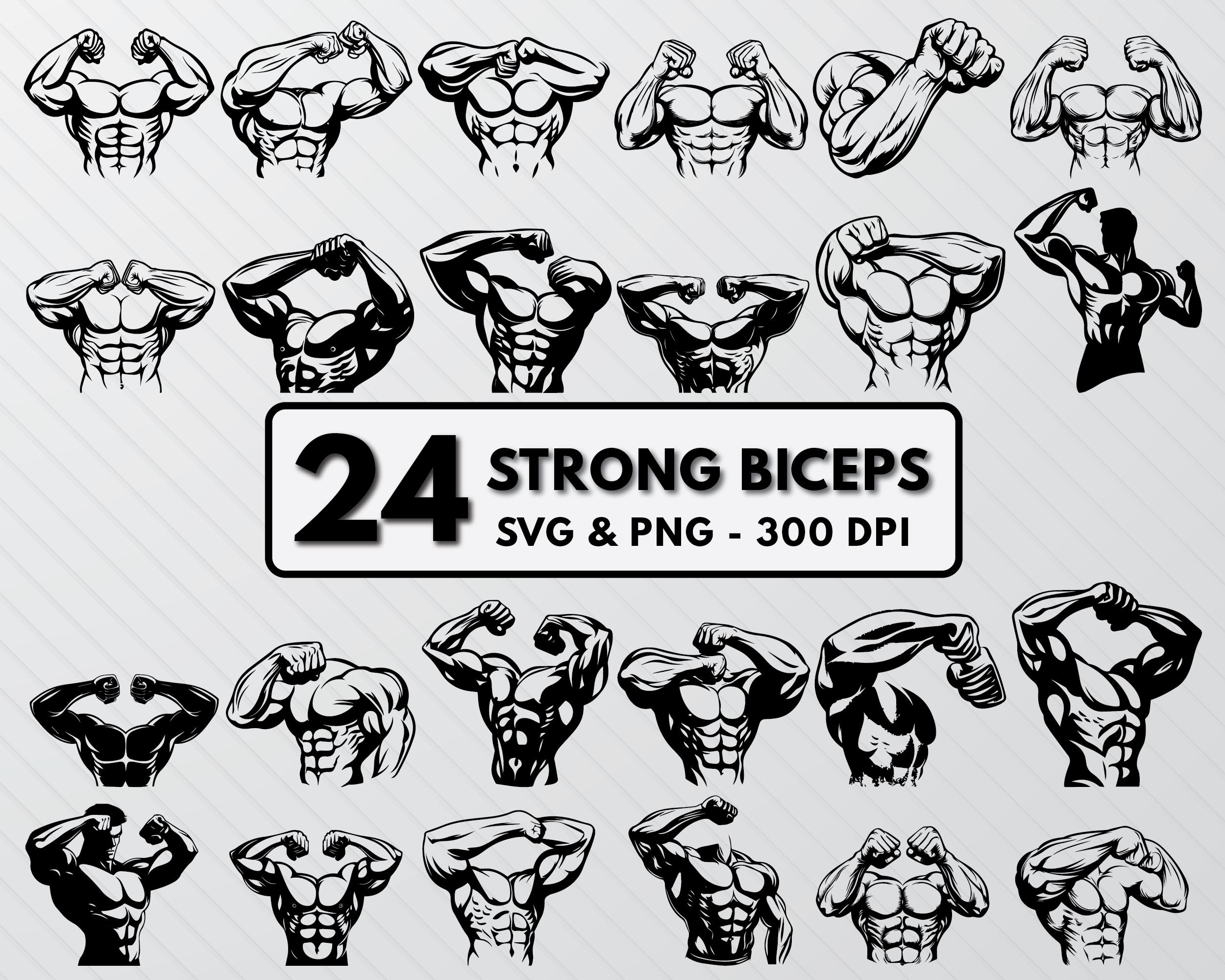 Strong Biceps Silhouette, Biceps Svg Bundle, Biceps Gym Clipart, Biceps ...