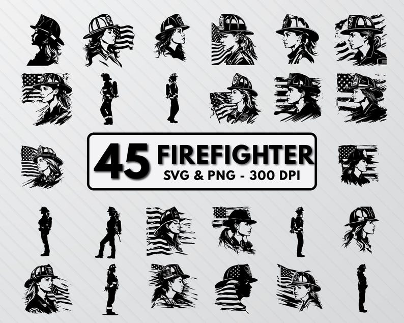 Women Firefighter Silhouette, Women Firefighter Svg Bundle, Firefighter ...
