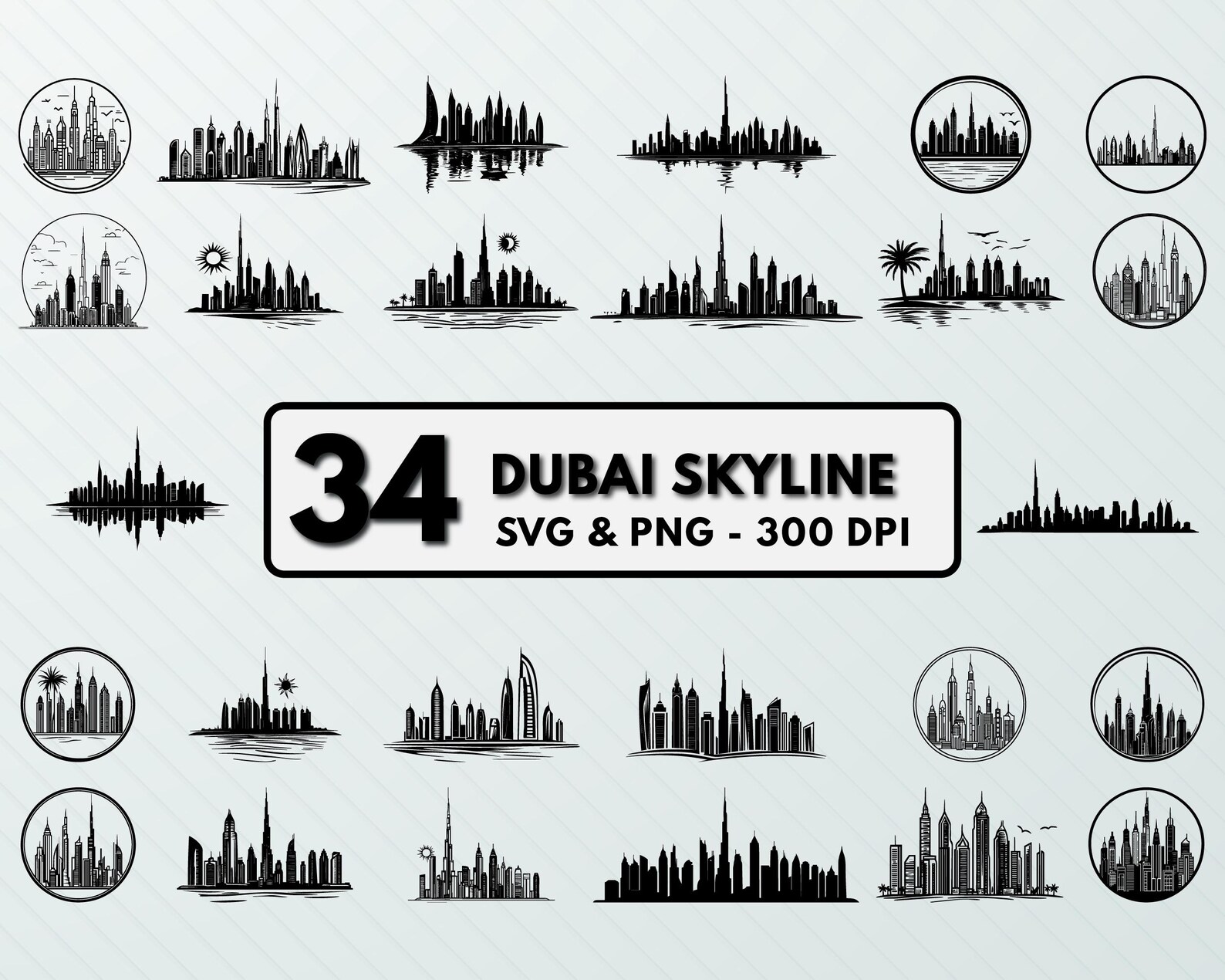 Dubai Skyline Png Svg, Dubai Skyline Clipart, Dubai Skyline Silhouette ...