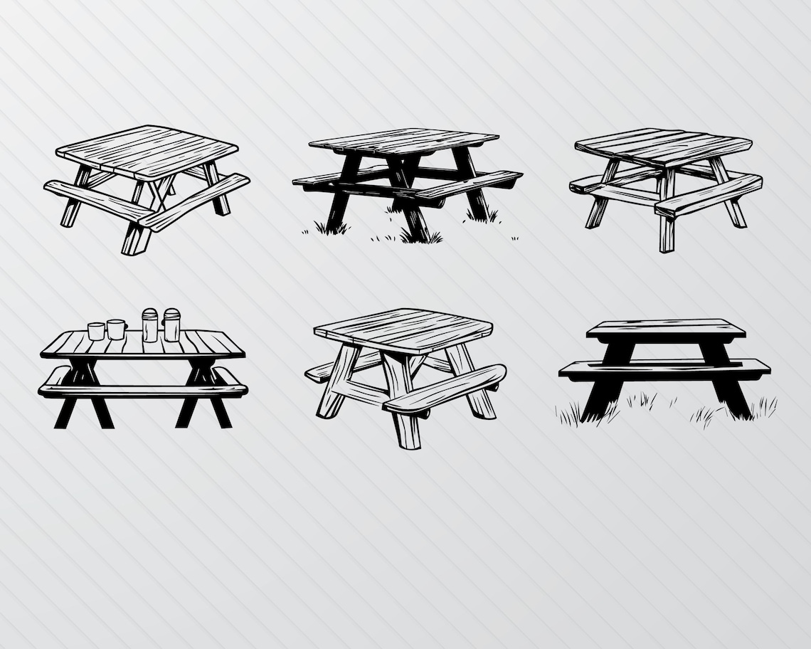 Picnic Table SVG PNG Clipart: Line Art Cut Files - Etsy