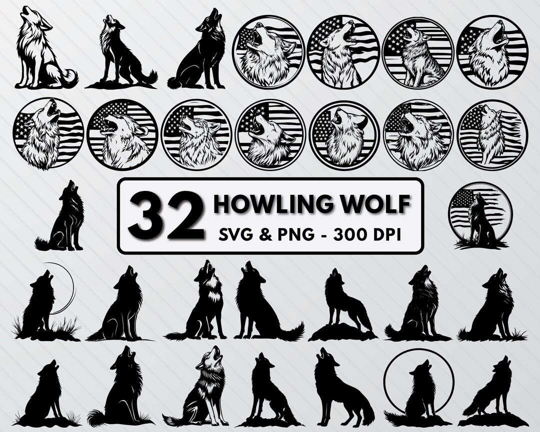 Howling Wolf Silhouette: SVG, PNG Clipart Bundle - Etsy