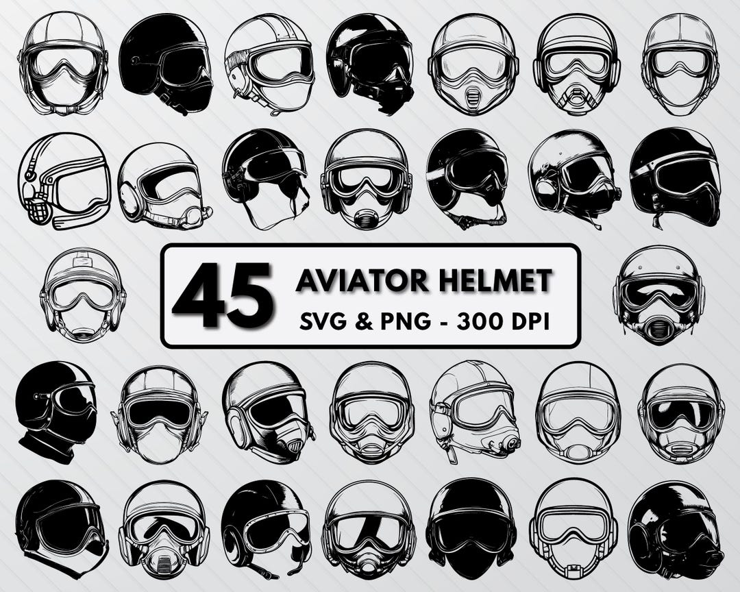 Aviator Helmet Svg Bundle, Aviation Helmet Silhouette, Pilot Helmet ...