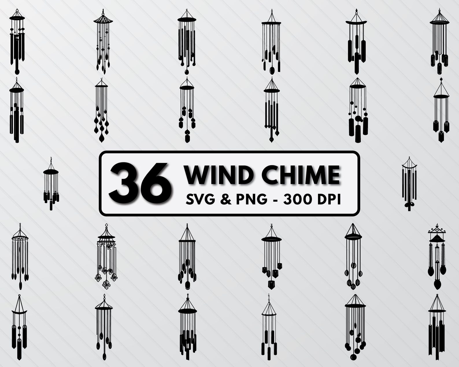 Wind Chime SVG Bundle: Silhouette Vector Design (PNG) - Etsy