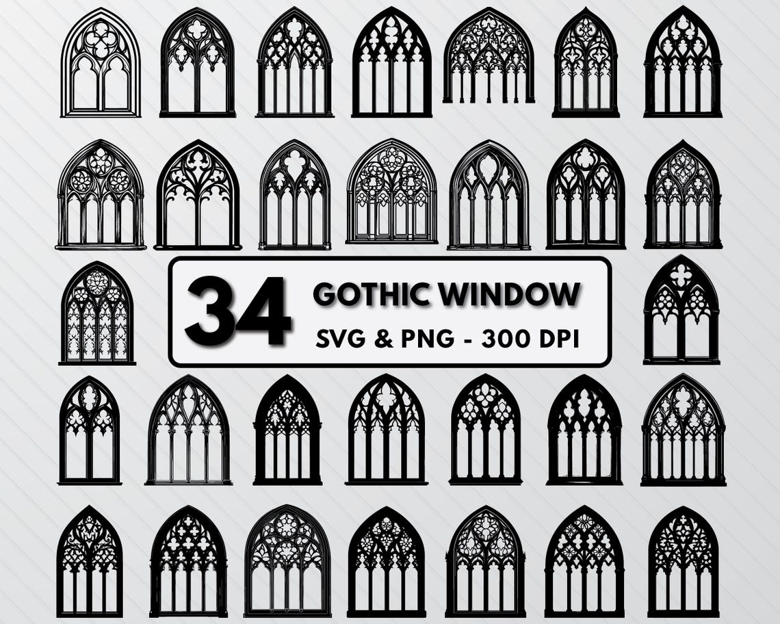 Gothic Window Svg Bundle, Gothic Window Silhouette, Gothic Window Cut ...