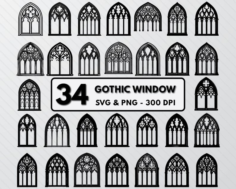 Gothic Window Svg Bundle, Gothic Window Silhouette, Gothic Window Cut ...