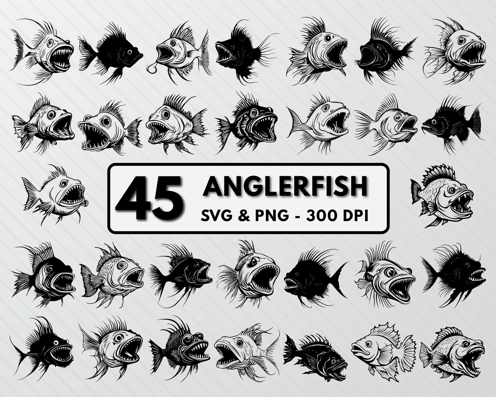 Anglerfish Svg Bundle, Anglerfish Silhouette Png, Anglerfish Vector Art ...