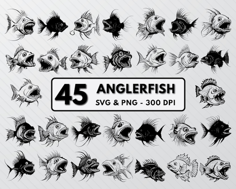 Anglerfish Svg Bundle, Anglerfish Silhouette Png, Anglerfish Vector Art ...