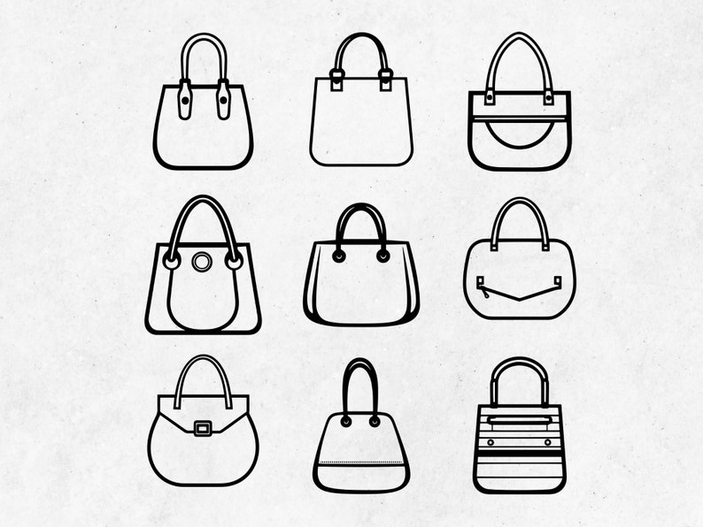 Handbag SVG Bundle: 58 Purse Silhouette Clipart (PNG) - Etsy
