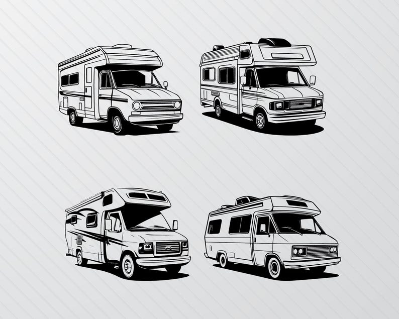 RV Camper Van Silhouette Svg Cricut, RV Camper Van Svg Bundle Set, RV ...