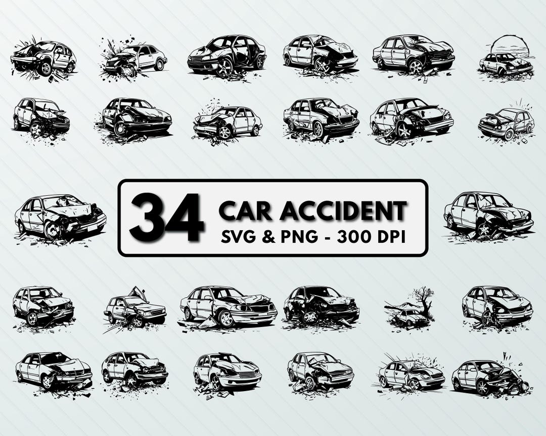 Car Accident SVG Bundle: Silhouette Clipart, Decal Cut Files (PNG ...