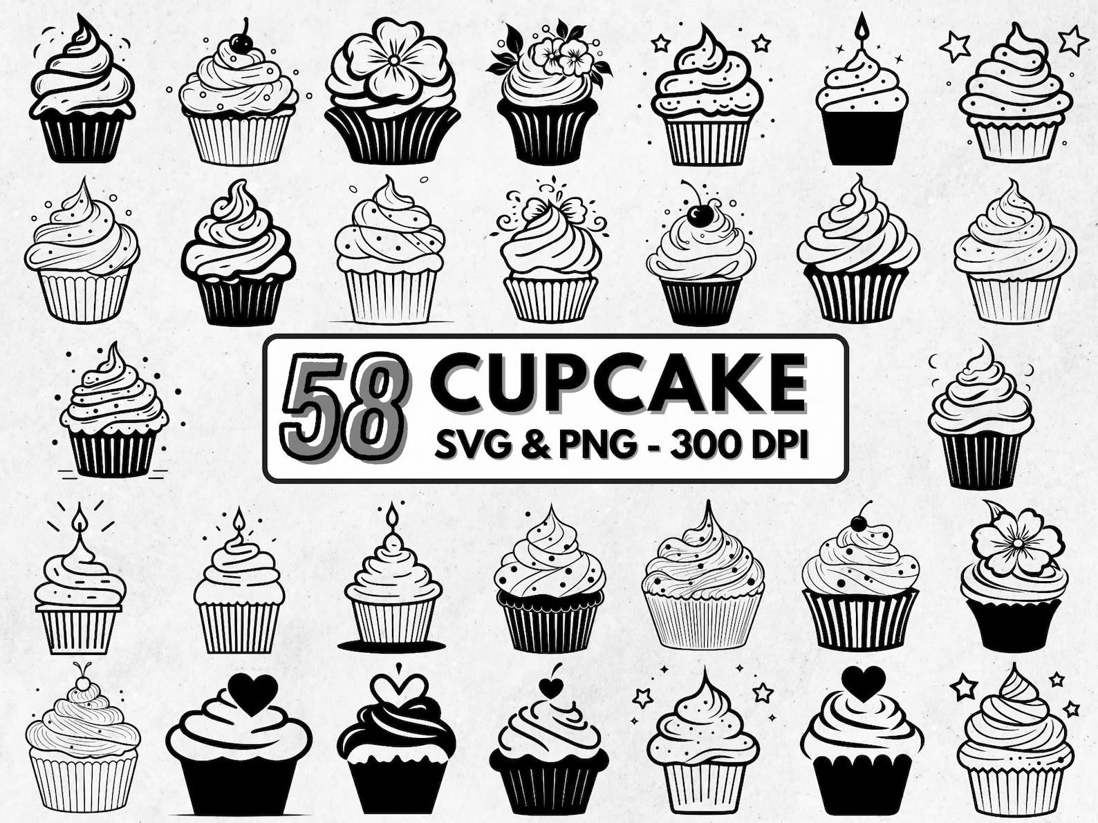 Cupcake SVG Bundle: 58 Cut Files for Cricut, Vinyl & Silhouette (PNG ...