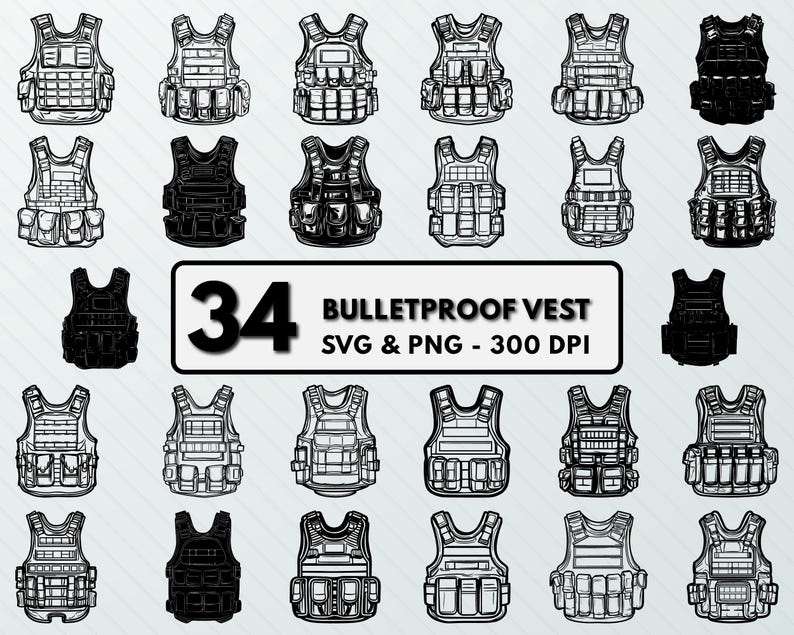 Bulletproof Vest Clipart: SVG PNG Bundle, Decal Vector (digital ...