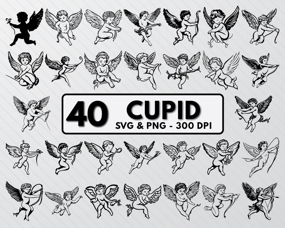 Cupid Silhouette Svg, Cupid Svg Bundle Cut File, Cupid Angel Clipart ...