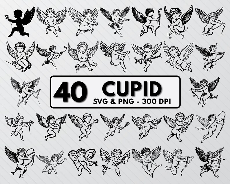 Cupid Silhouette SVG Bundle: Angel Clipart, Vector Art (PNG, SVG) - Etsy