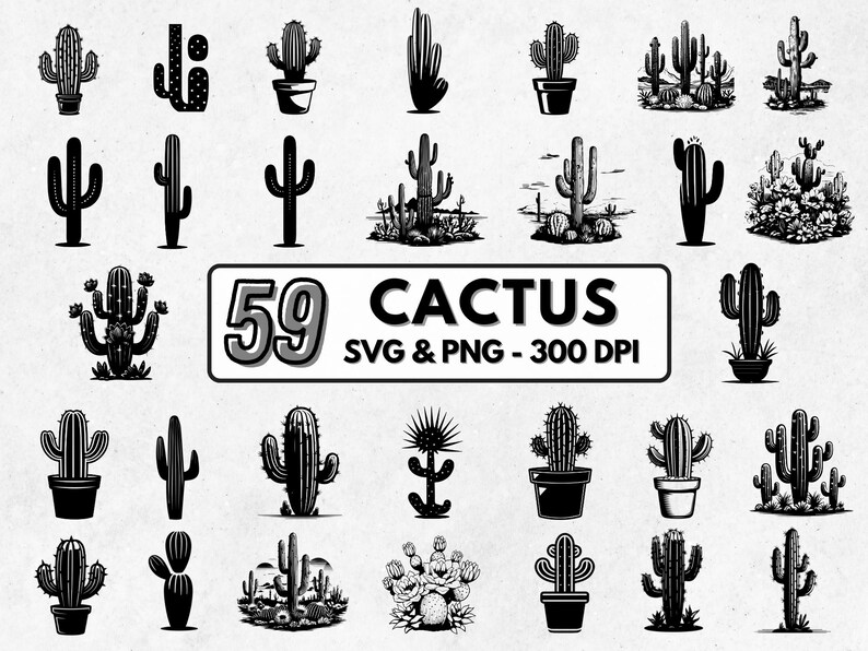 Cactus Svg Bundle, Cactus Silhouette, Cactus Clipart Png, Cactus ...