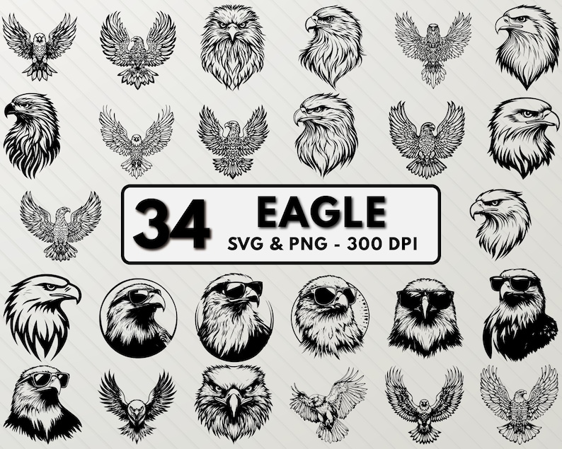 Eagle Svg Bundle, Eagle Silhouette Png, Eagle Line Art Svg Vector Decal, King Hunter Bird Svg ...
