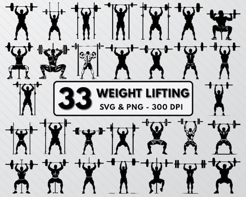 Weight Lifting Silhouette, Weight Lifting Svg Bundle, Gym Clipart, Fitness Png Outlines, Gym ...