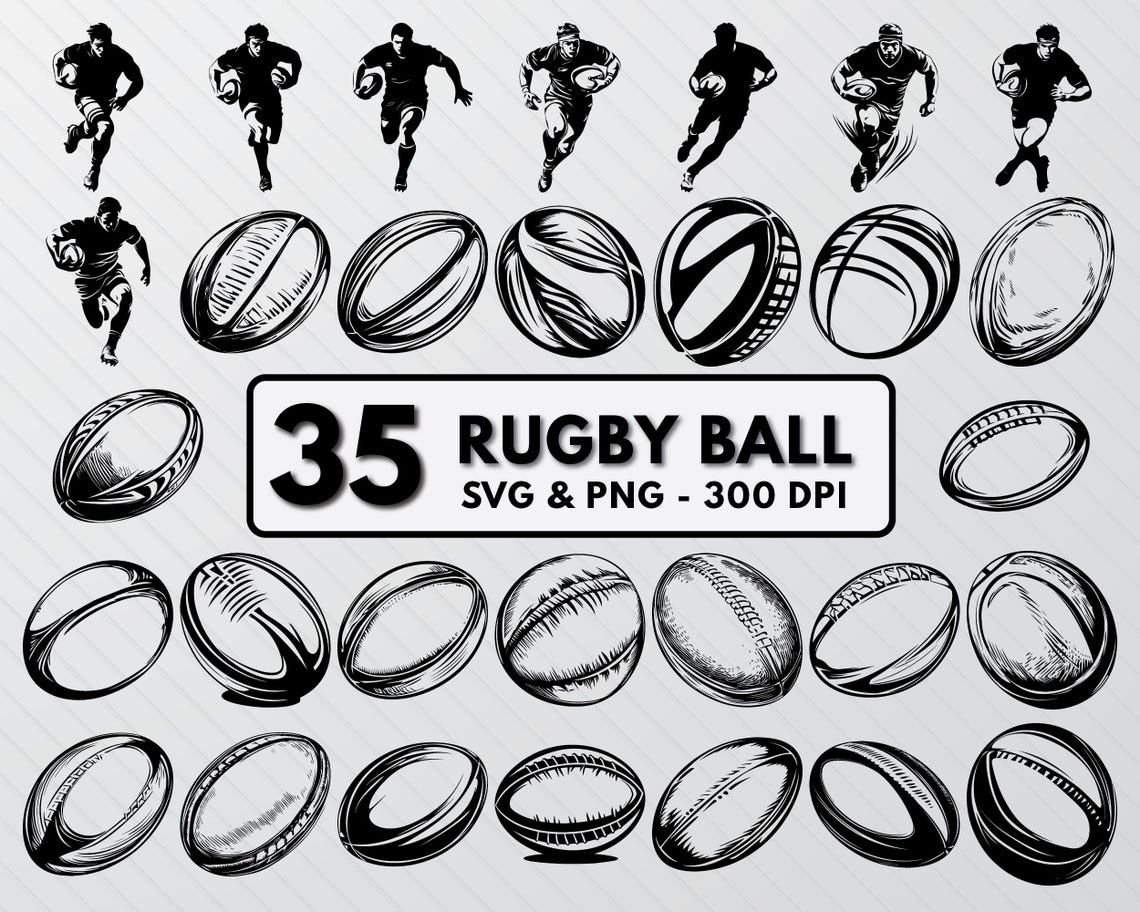 Rugby Ball Silhouette, Rugby Ball Svg Bundle, Rugby Clipart Png, Rugby ...