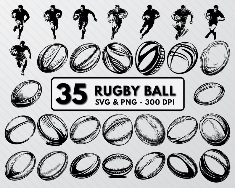 Rugby Ball SVG Bundle: Clipart, Decal, Vector Art (PNG) - Etsy