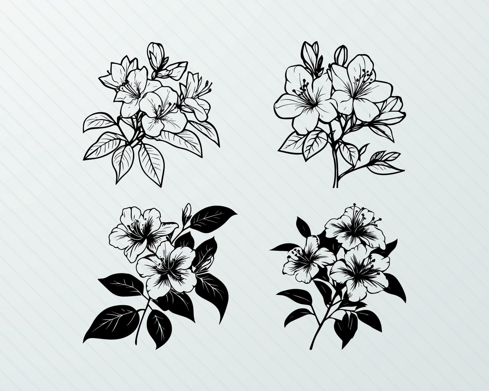 Azalea SVG PNG Bundle: Flower Outline Cut Files - Etsy