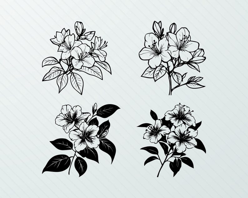 Azalea Svg Png Bundle, Azalea Silhouette, Azalea Clipart, Azalea Vector ...