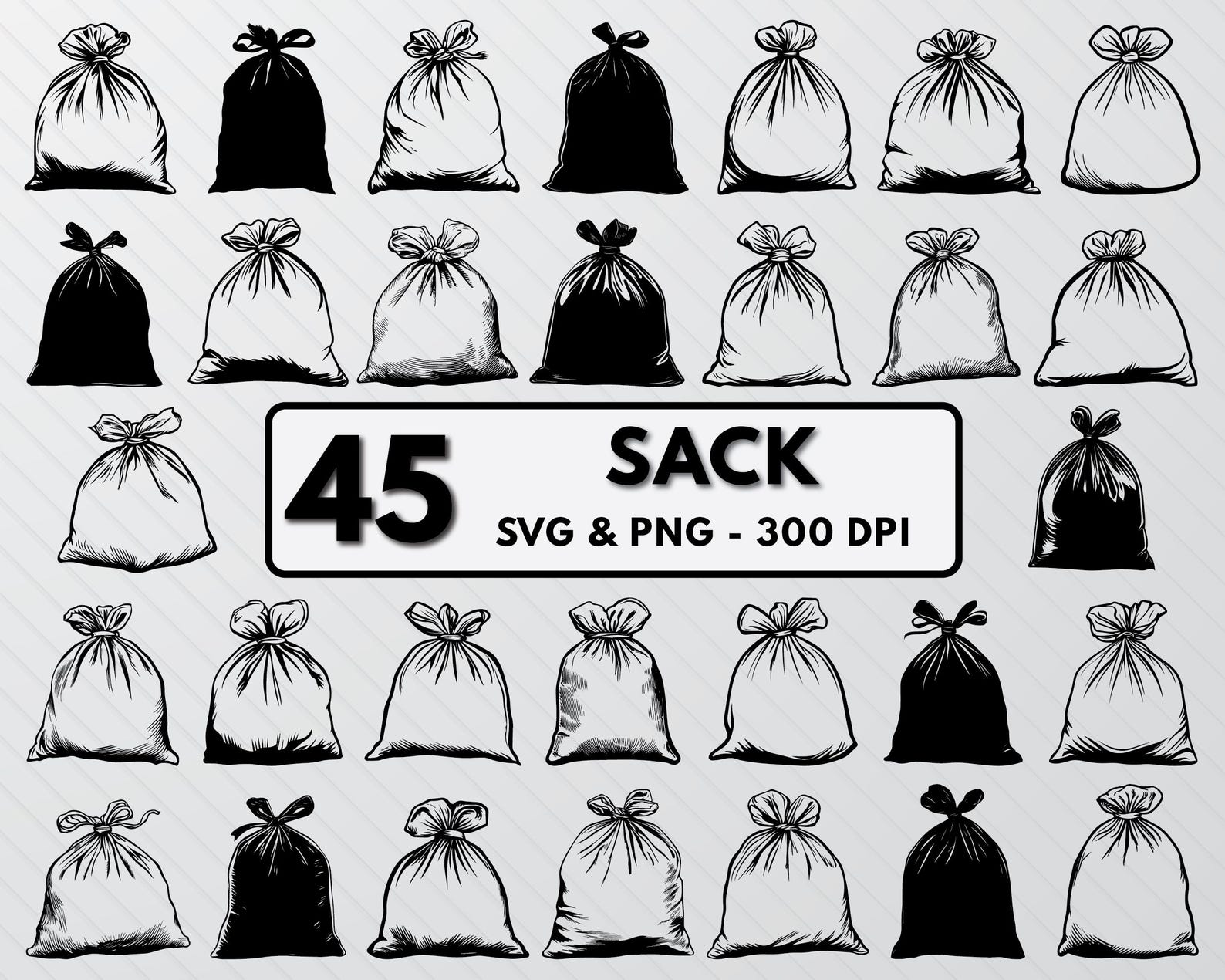 Sack Silhouette Vector Bundle: Bag Outline Clipart (SVG, PNG) - Etsy