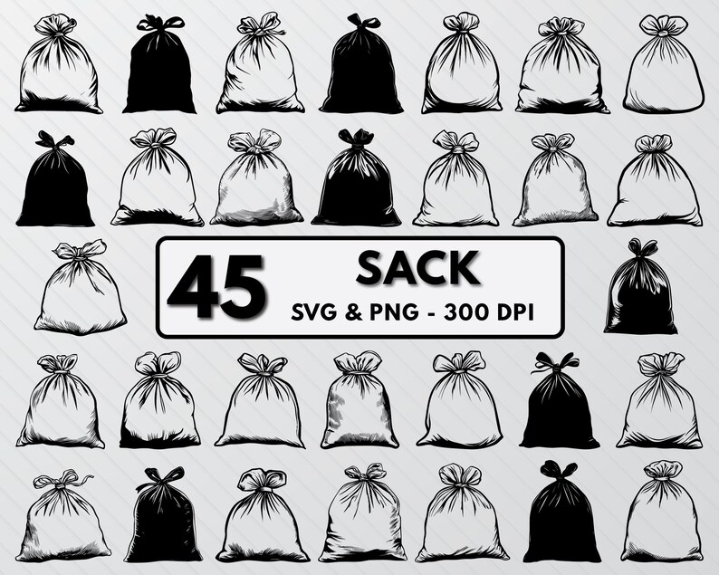 Sack Silhouette Vector Bundle: Bag Outline Clipart (SVG, PNG) - Etsy