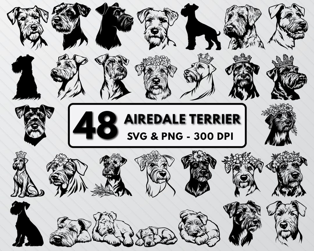 Airedale Terrier Svg Bundle, Airedale Terrier Dogs Silhouette, Dogs ...