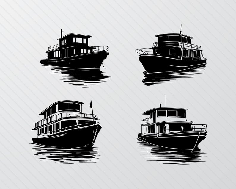 House Boat Svg Bundle, House Boat Silhouette, Traditional Houseboat ...