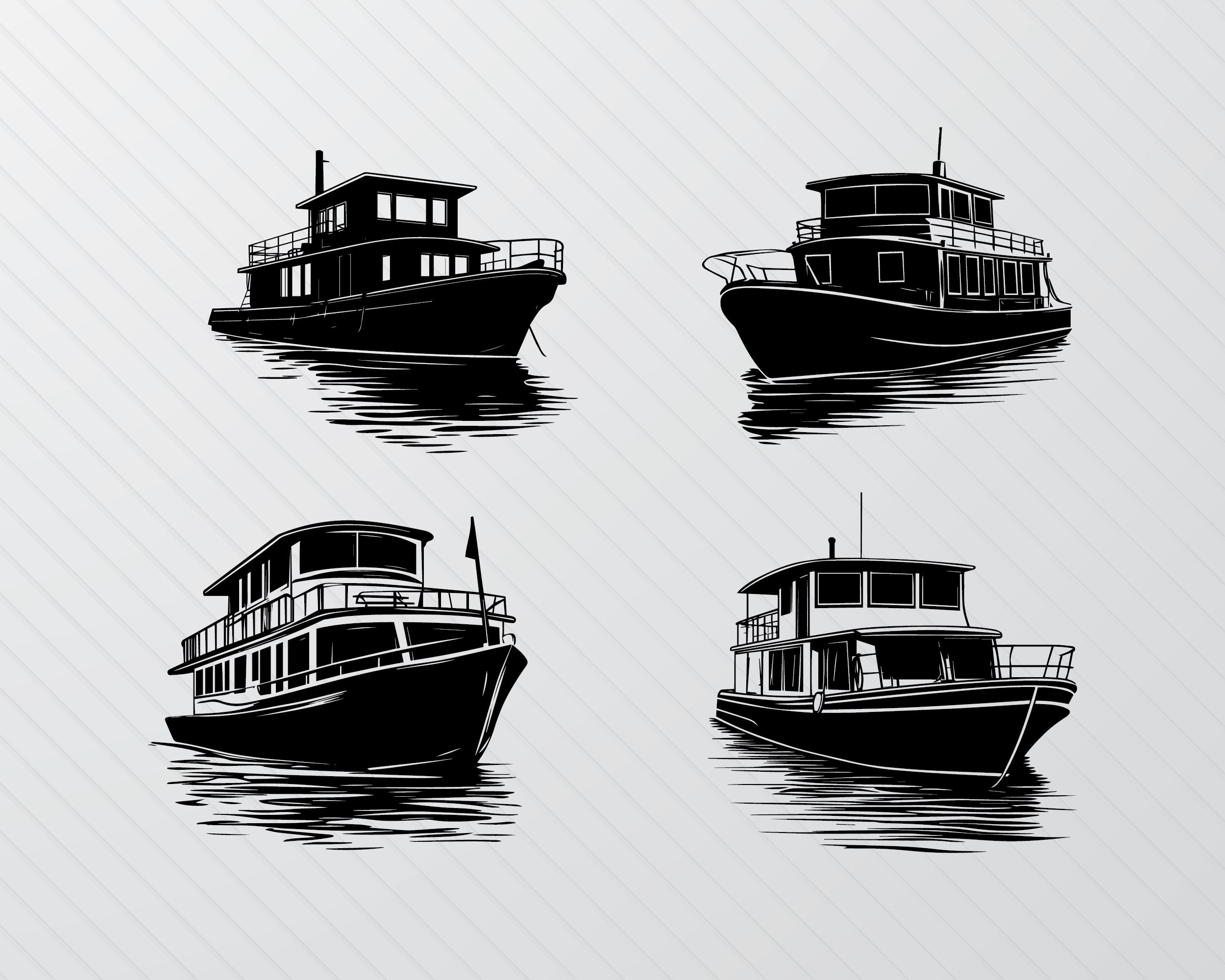 House Boat Svg Bundle, House Boat Silhouette, Traditional Houseboat ...