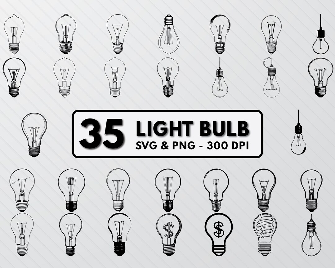 Light Bulb Svg Bundle, Light Bulb Silhouette Art Png, Incandescent Svg ...