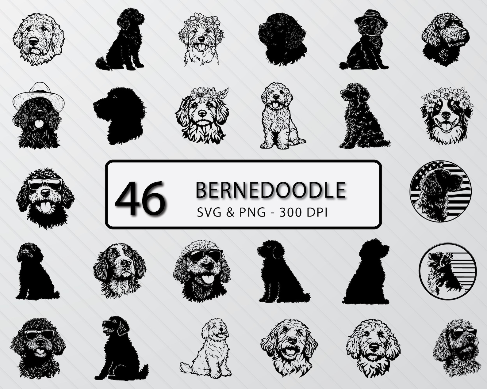 Bernedoodle Silhouette: Dog Breed Vector Art Bundle (SVG, PNG) - Etsy
