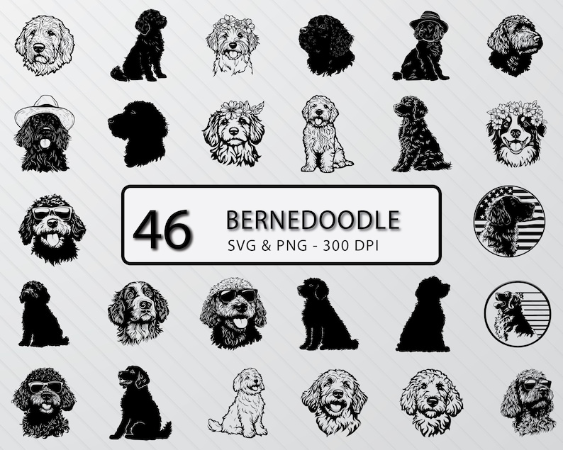 Bernedoodle Silhouette: Dog Breed Vector Art Bundle (SVG, PNG) - Etsy