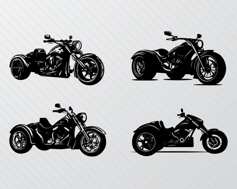 Trike Motorcycle SVG Bundle: Clipart Silhouette PNG, Decal Icon - Etsy