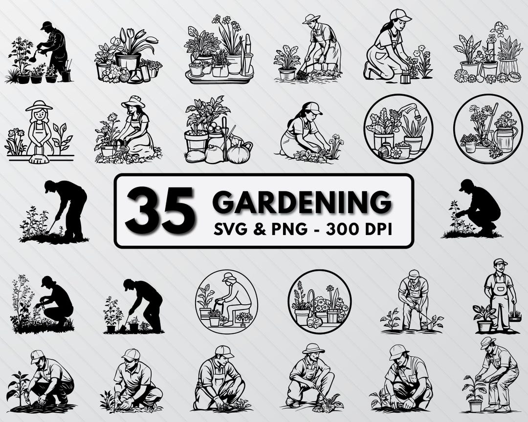 Gardening Svg Bundle, Gardening Silhouette Art Png, Planting Svg Design ...
