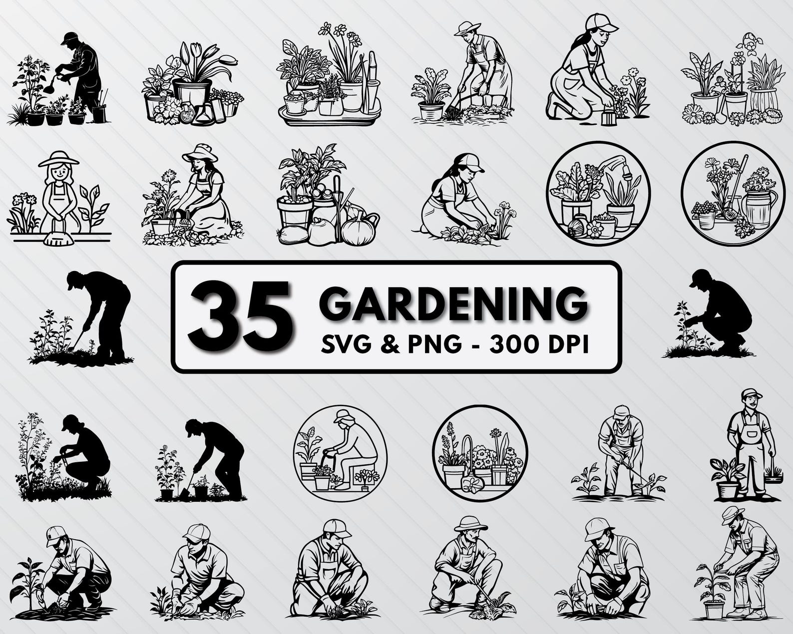 Gardening Svg Bundle, Gardening Silhouette Art Png, Planting Svg Design ...