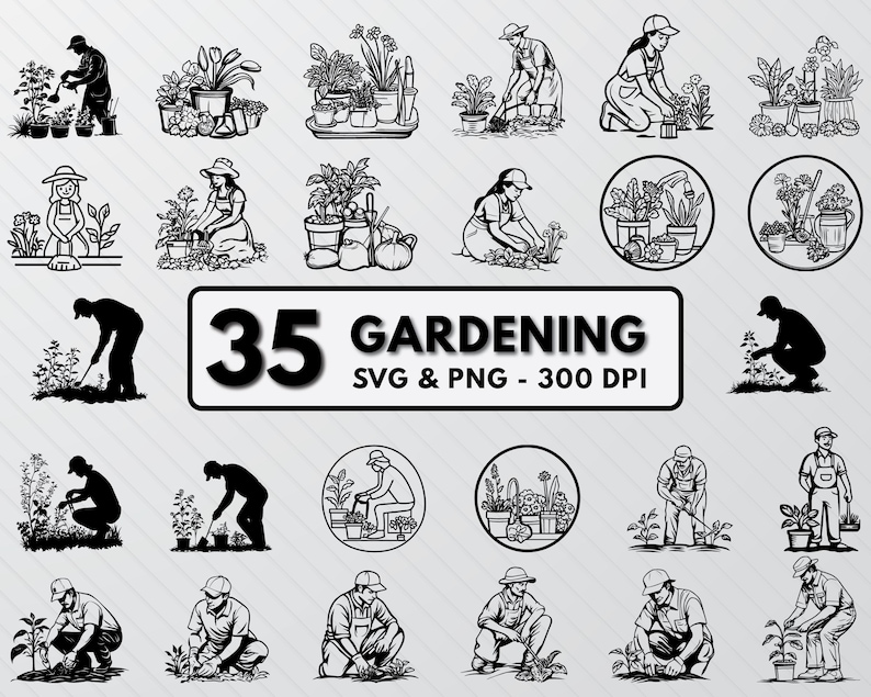 Gardening Svg Bundle, Gardening Silhouette Art Png, Planting Svg Design ...